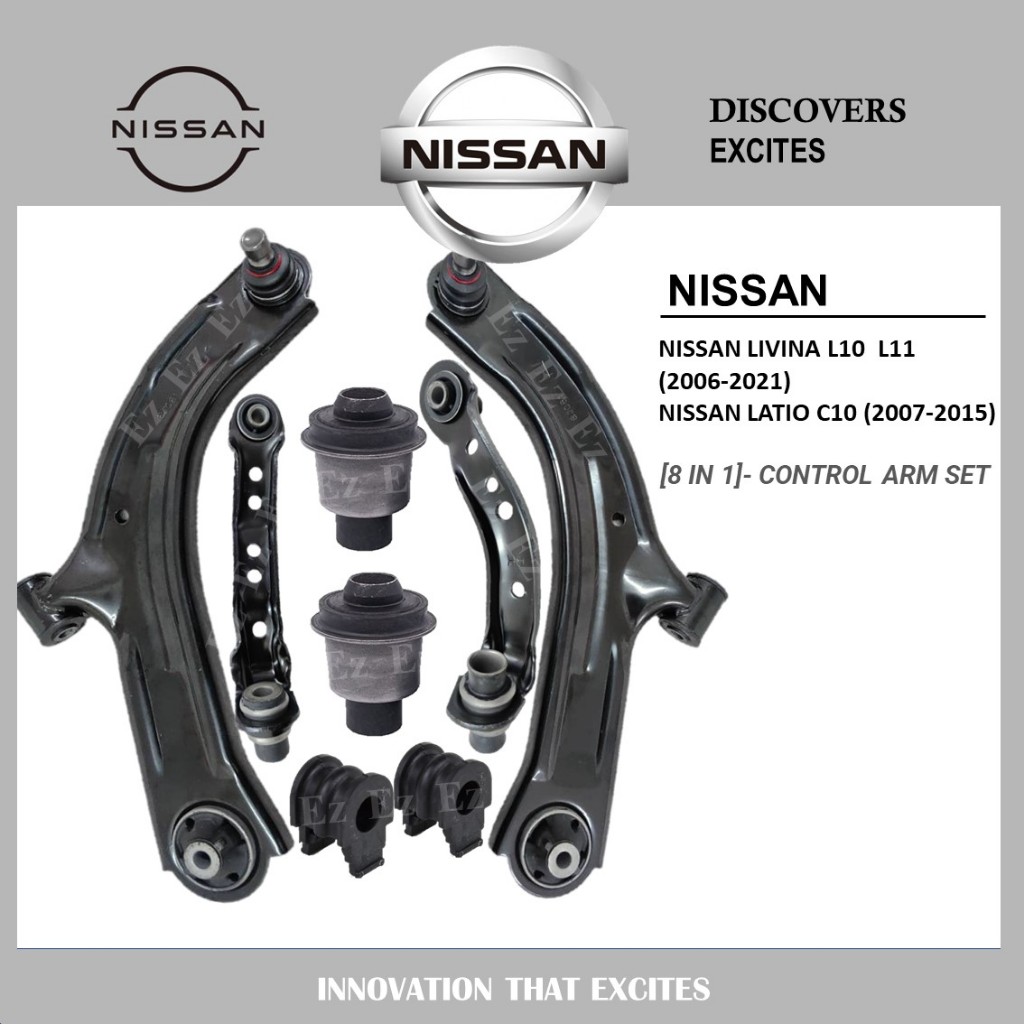 [8 IN 1]- FRONT UNDERCARRIAGE CONTROL ARM AND BUSH SET FOR NISSAN LATIO ...