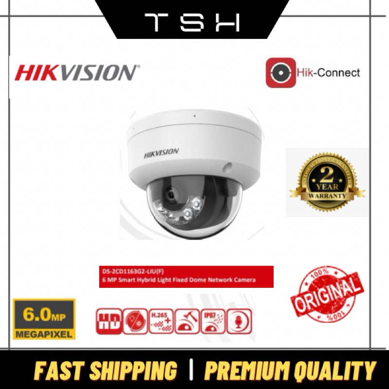 Hikvision DS-2CD1163G2-LIU 6MP Smart Hybrid Light Fixed Dome Network Camera | Shopee Malaysia