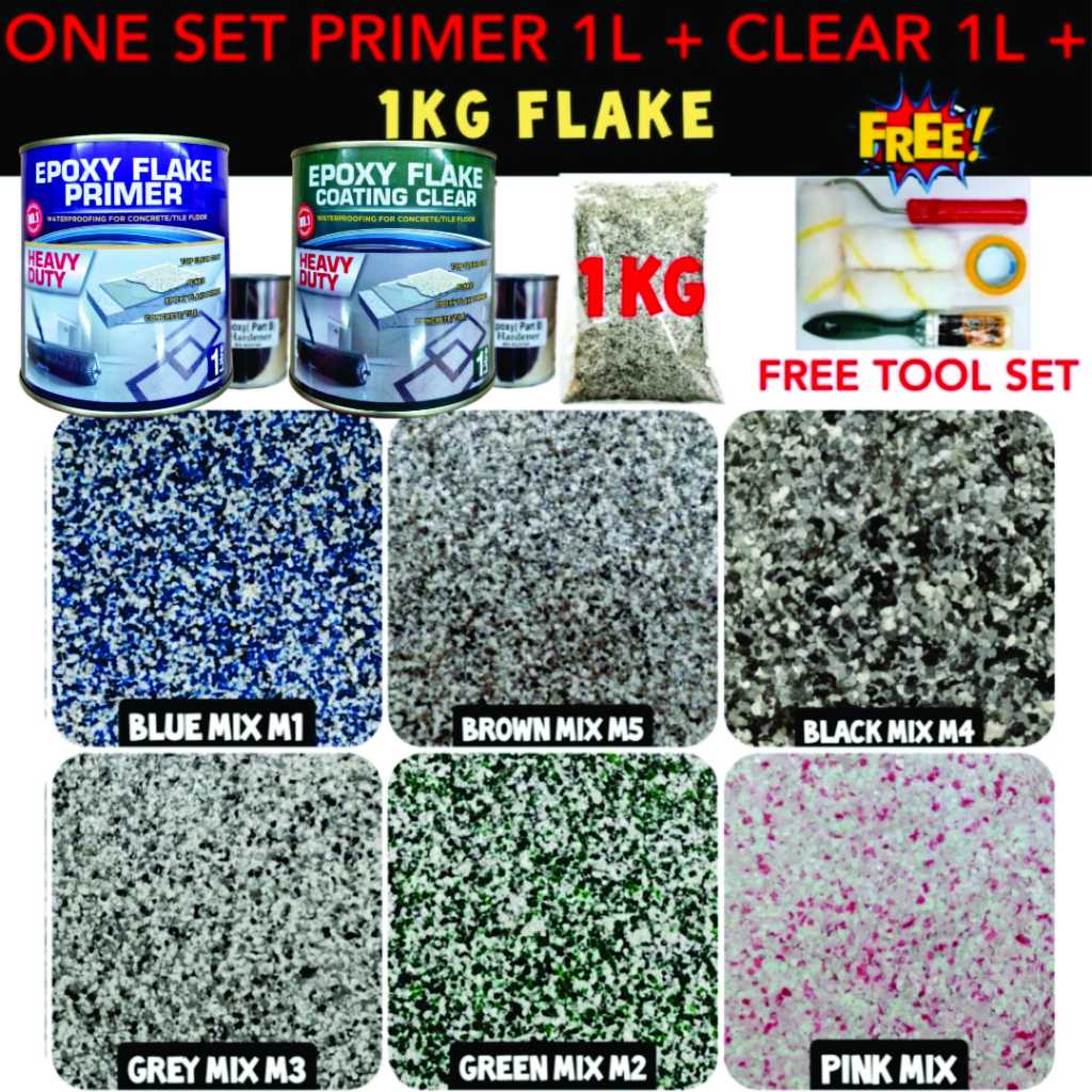 FULL SET Epoxy Colour Flake Coating Toilet Kitchen Floor Tile ...