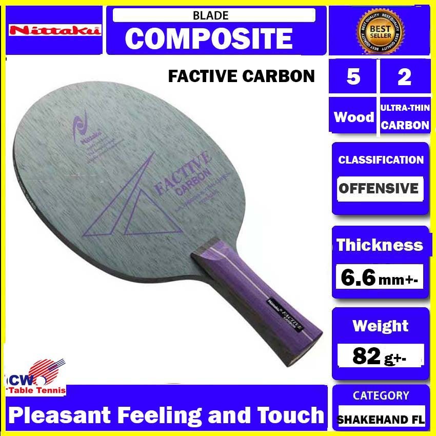 Nittaku Factive Carbon Table Tennis Blade Bats Racket Kayu Ping Pong ...
