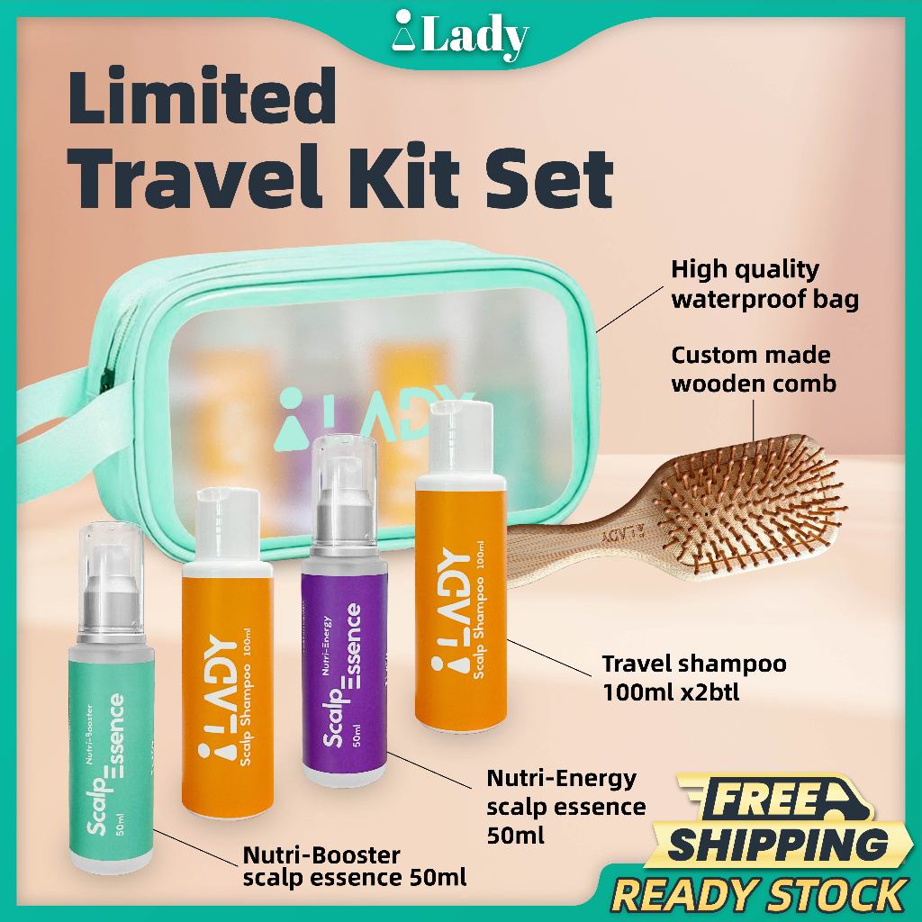 iLady Travel Kit Set Scalp Essence Shampoo Hair Growth Serum Booster Rosemary Lavender B7 ...