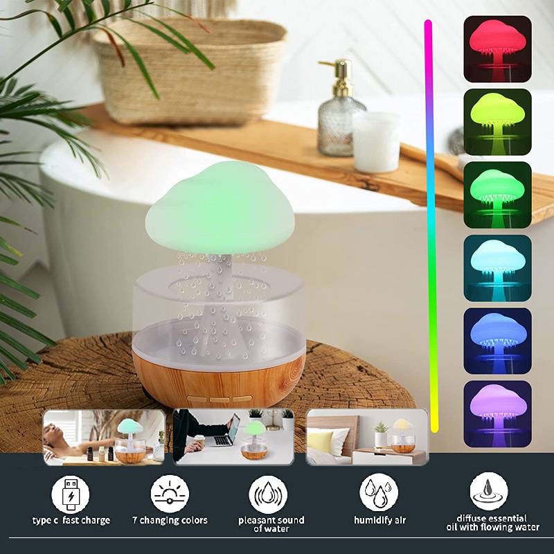 Raindrop Humidifier LED Night Light USB Aroma Purifier Diffuser With ...