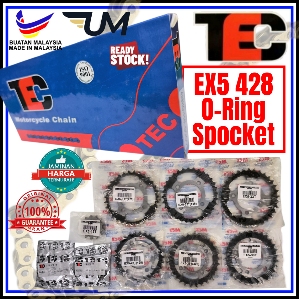 TEC SPOCKET SET ORING EX5 428HOX114 GOLD CHAIN HEAVY DUTY SPROCKET ...