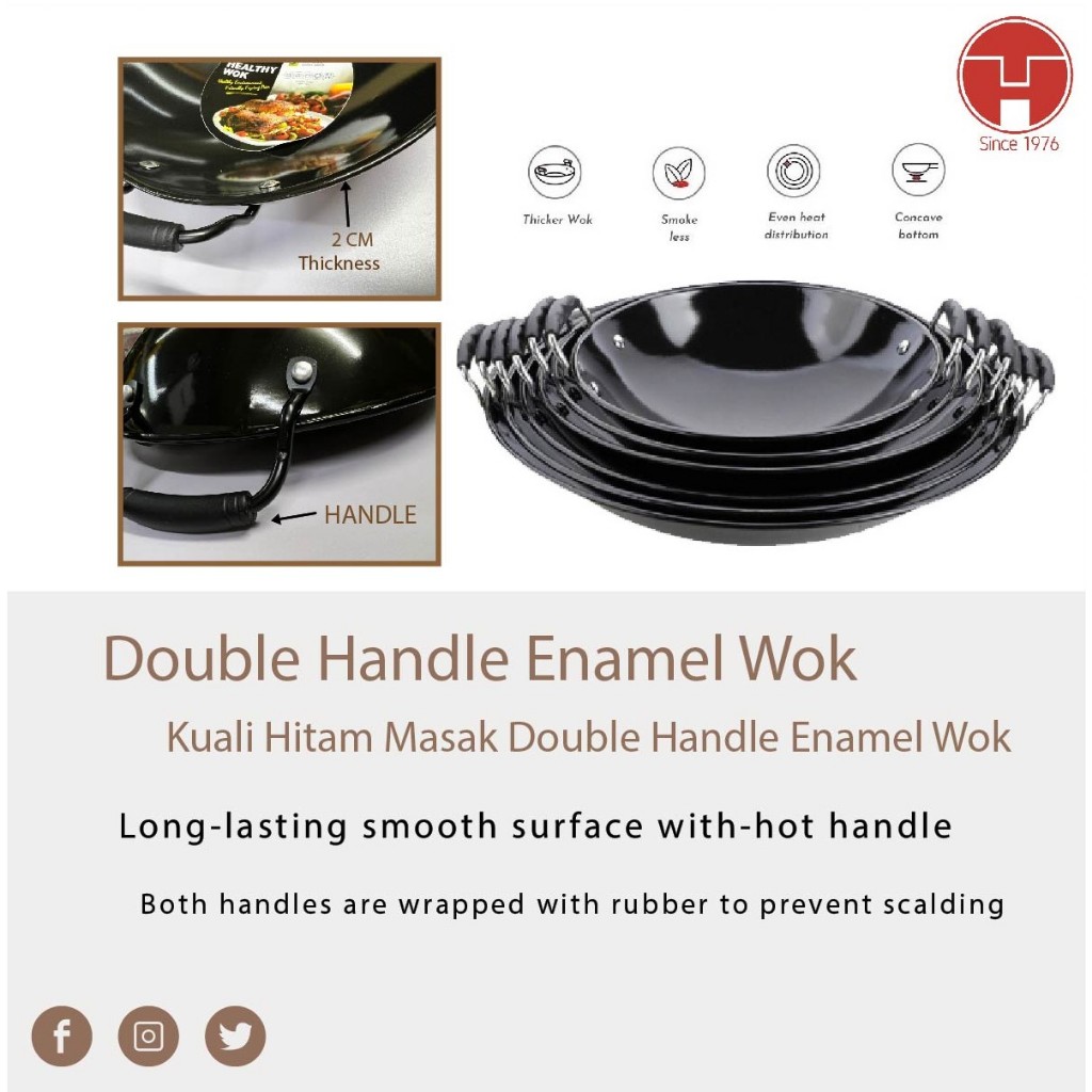 [TeoHin] Black Enamel Wok, Double Handle Enamel Wok, Stir-Fry Wok ...