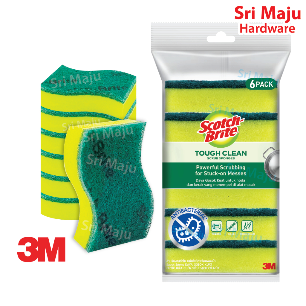 MAJU 3M Scotch Brite 21-AB Tough Clean Scrub Sponge Anti Bacteria Dish ...