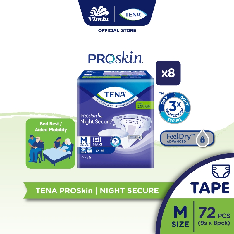 TENA PROskin Night Secure Adult Diaper M (8x9s) / L (8x8s) | Shopee ...