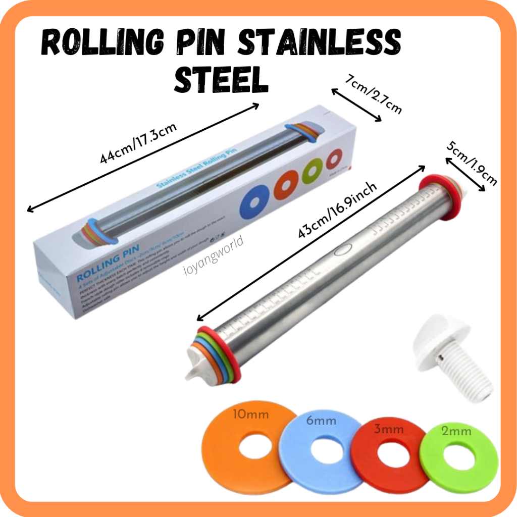 Rolling Pin Stainless Steel Adjustable Ring Disc Penggelek Doh Cookies ...