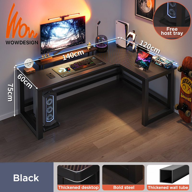 Gaming Table L Shape Computer Table White Gaming Table Meja PC Gaming ...