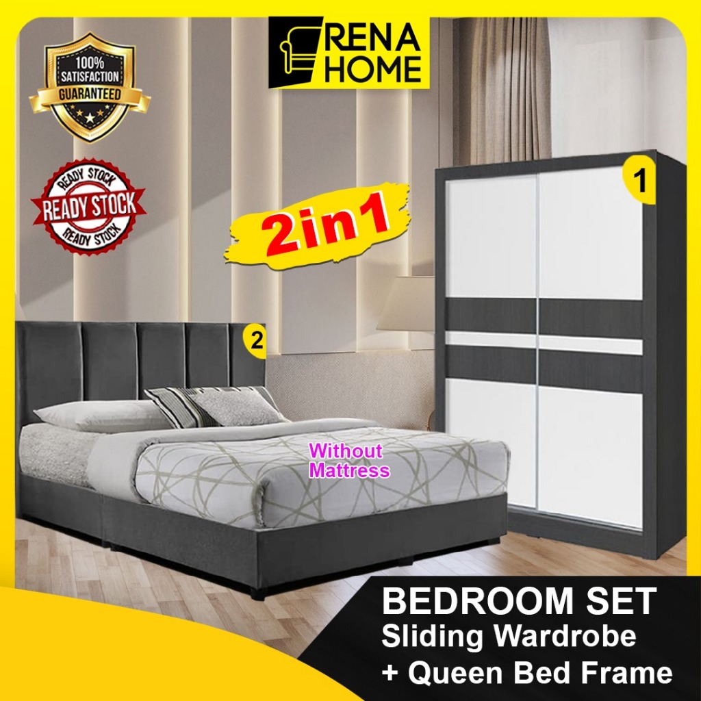 [FREE INSTALLATION] 2 in1 Queen Bedroom Set | 4ft Sliding Wardrobe ...