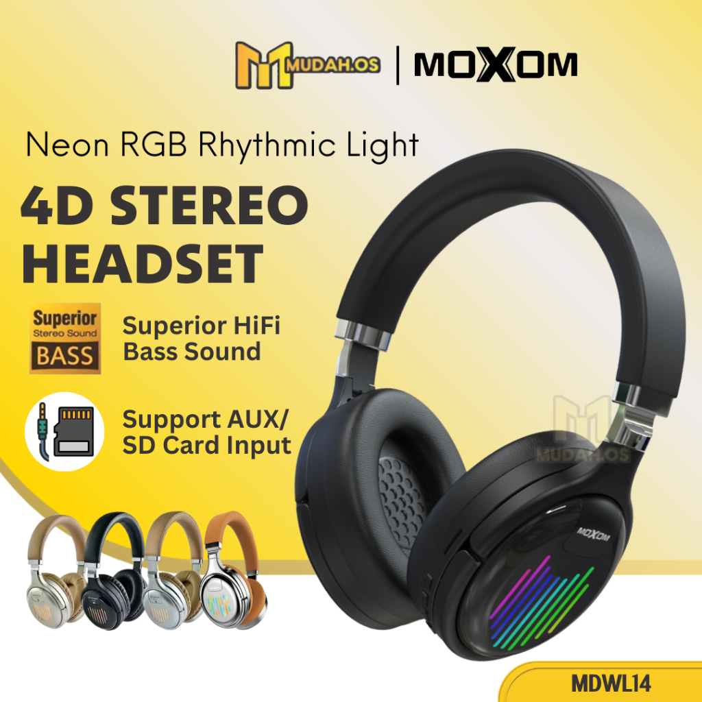 MOXOM Wireless Bluetooth Bass Headphones Memory SD Card Over Ear ...