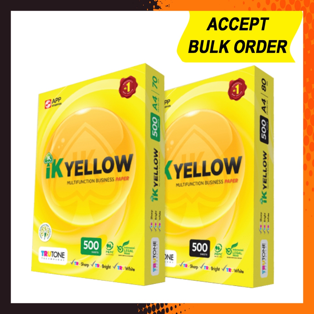 IK Yellow A4 Paper Ream (500s) A4 70gsm 80gsm, A4 Paper Box, A3 Paper, Printing Paper, Double A ...