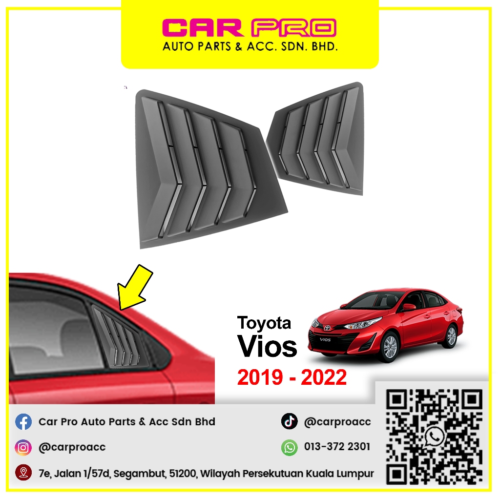 Toyota Vios 2019 - 2022 Matt Black Rear Side Louver Cover Rear Door ...