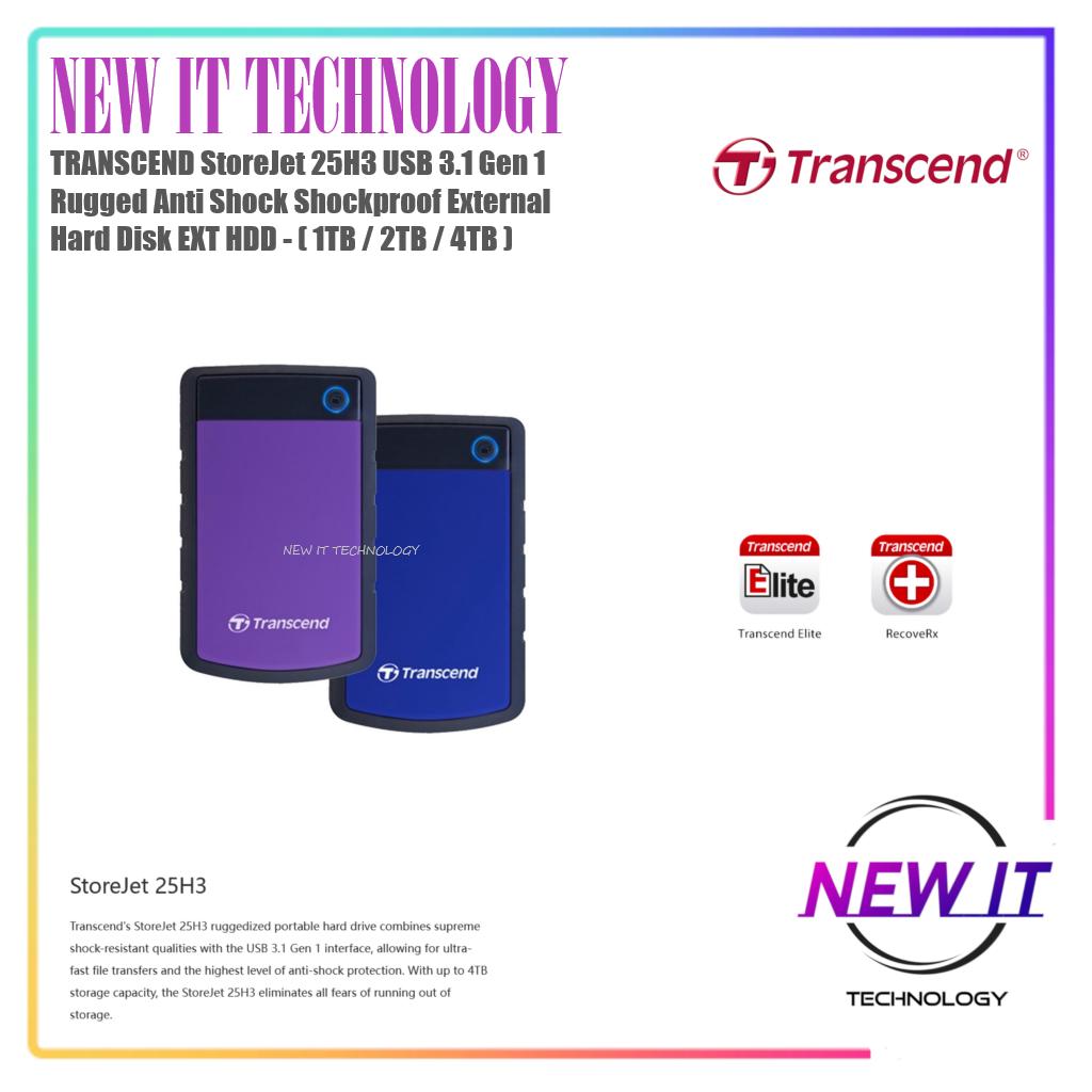 TRANSCEND StoreJet 25H3 USB 3.1 Gen 1 Rugged Anti Shock Shockproof ...