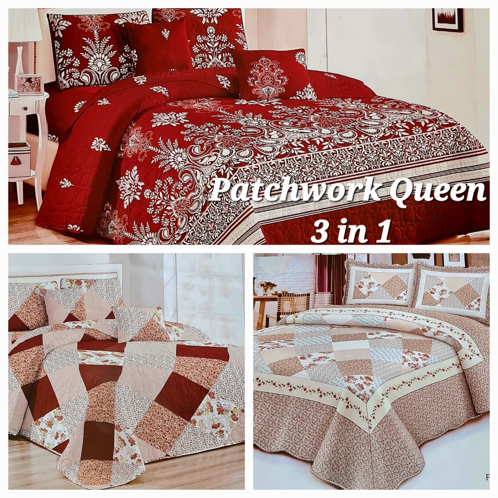 Cadar Patchwork Set Queen 220cm x 240cm 3in1 100% Cotton Ready Stock ...