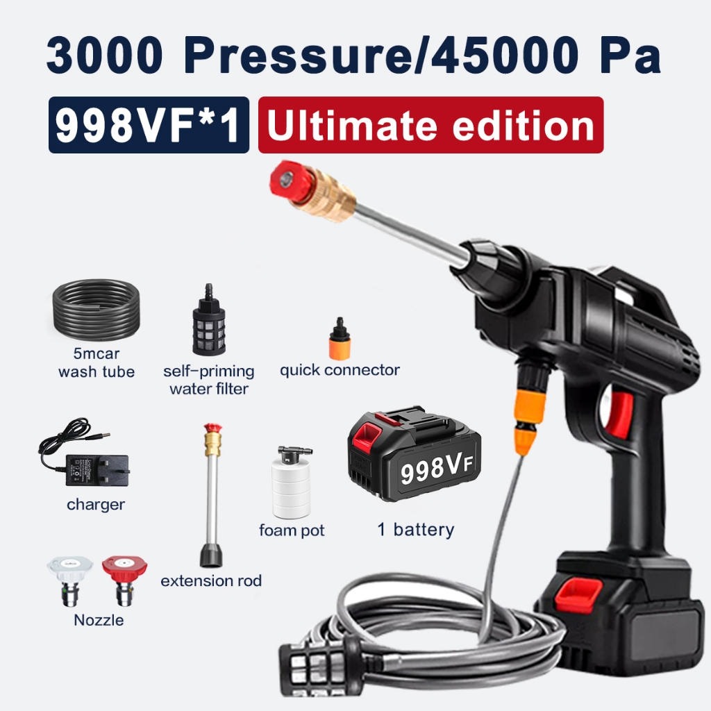 998VF Cordless Water Jet High Pressure Car Wash Gun Mesin Cuci Kereta Electric Cordless Car ...