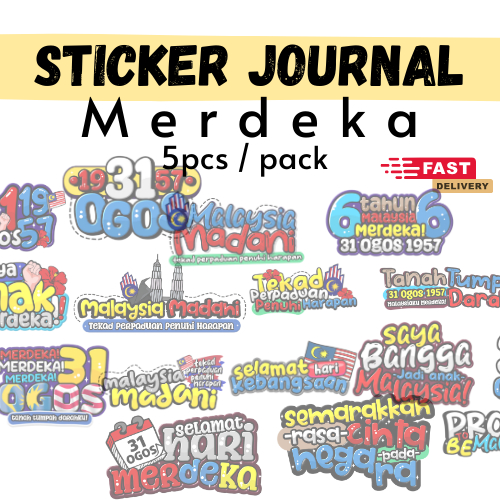 5PCS STICKER MERDEKA, STICKER JOURNAL, STICKER DIARY,KEMERDEKAAN ...