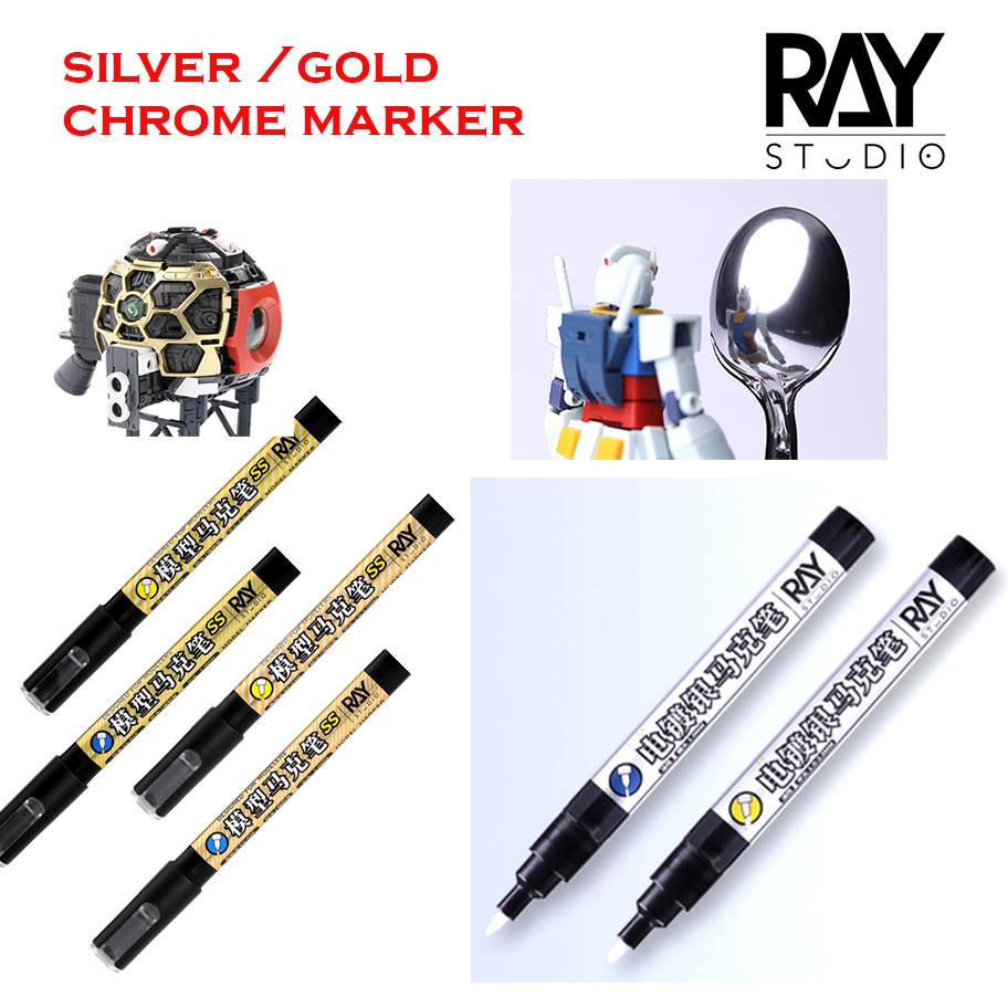 [RAY STUDIO] CHROME SILVER / GOLD MARKER LIQUID MODEL KITS TOOLS GUNPLA ...