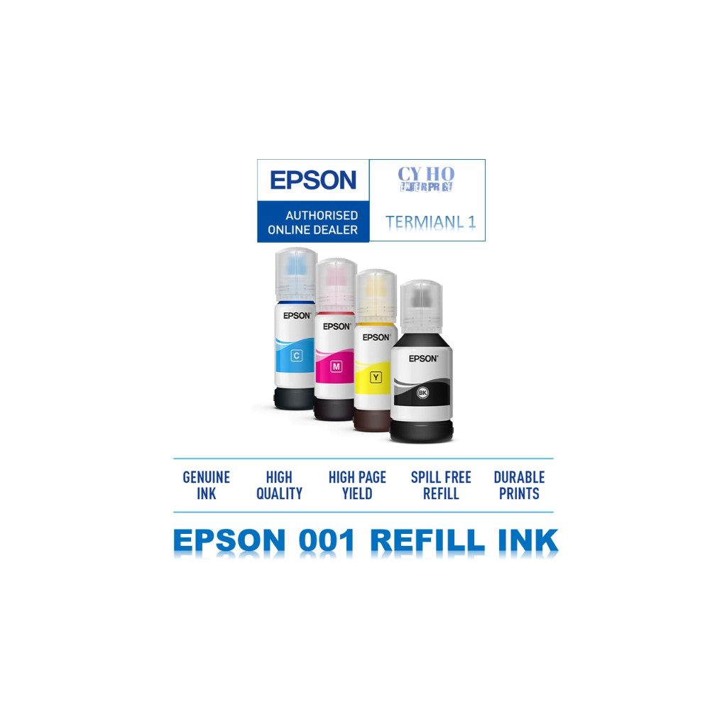 Epson Original Genuine 001 Black Cyan Magenta Yellow Refill Ink Bottle ...