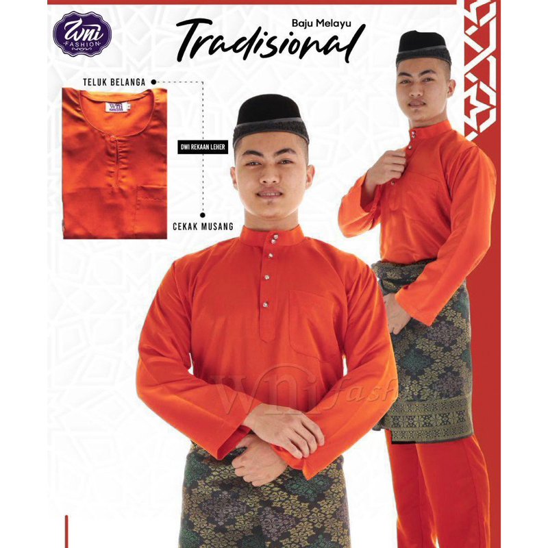 BAJU MELAYU TRADISIONAL RED/ORANGE BRICK (PESAK) | Shopee Malaysia