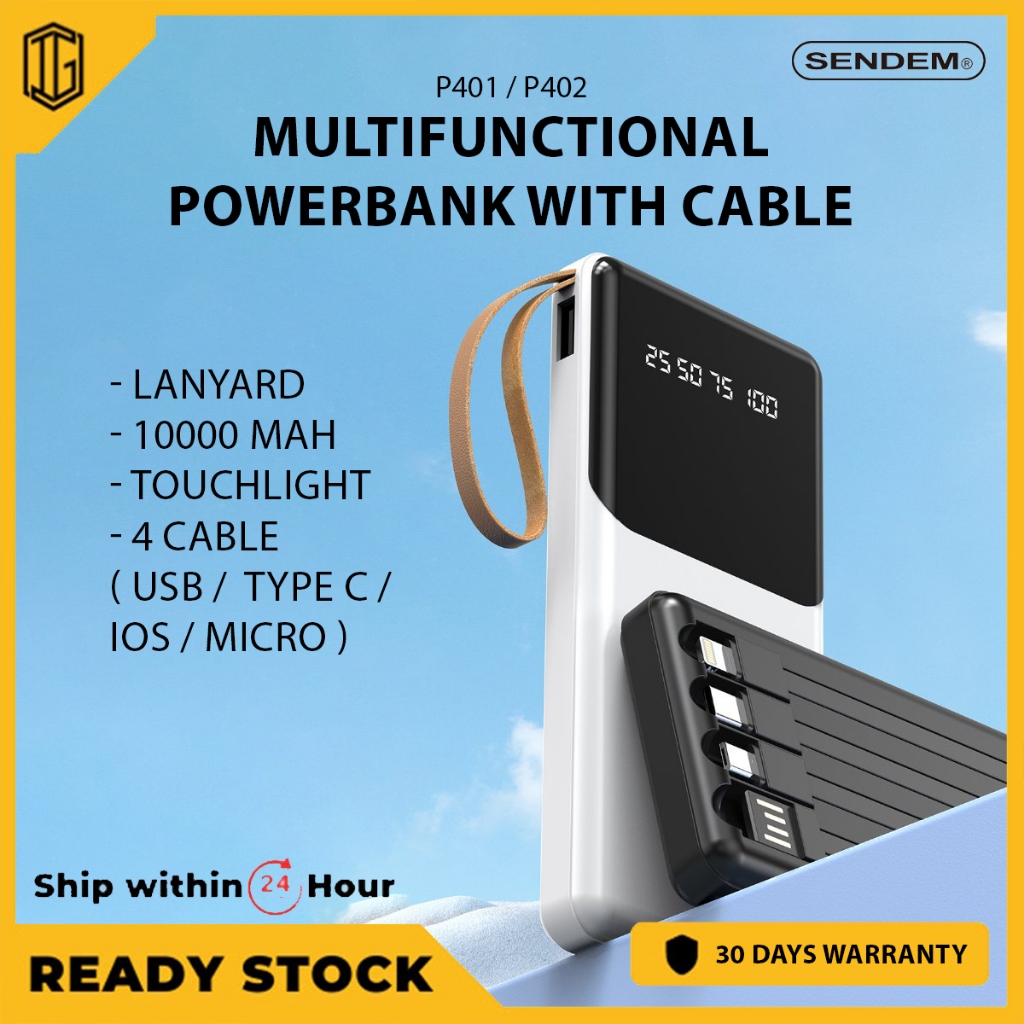 SENDEM P401 P402 Powerbank 10000 mAh 20000 mAh With 4 Cable 2.4A Fast ...