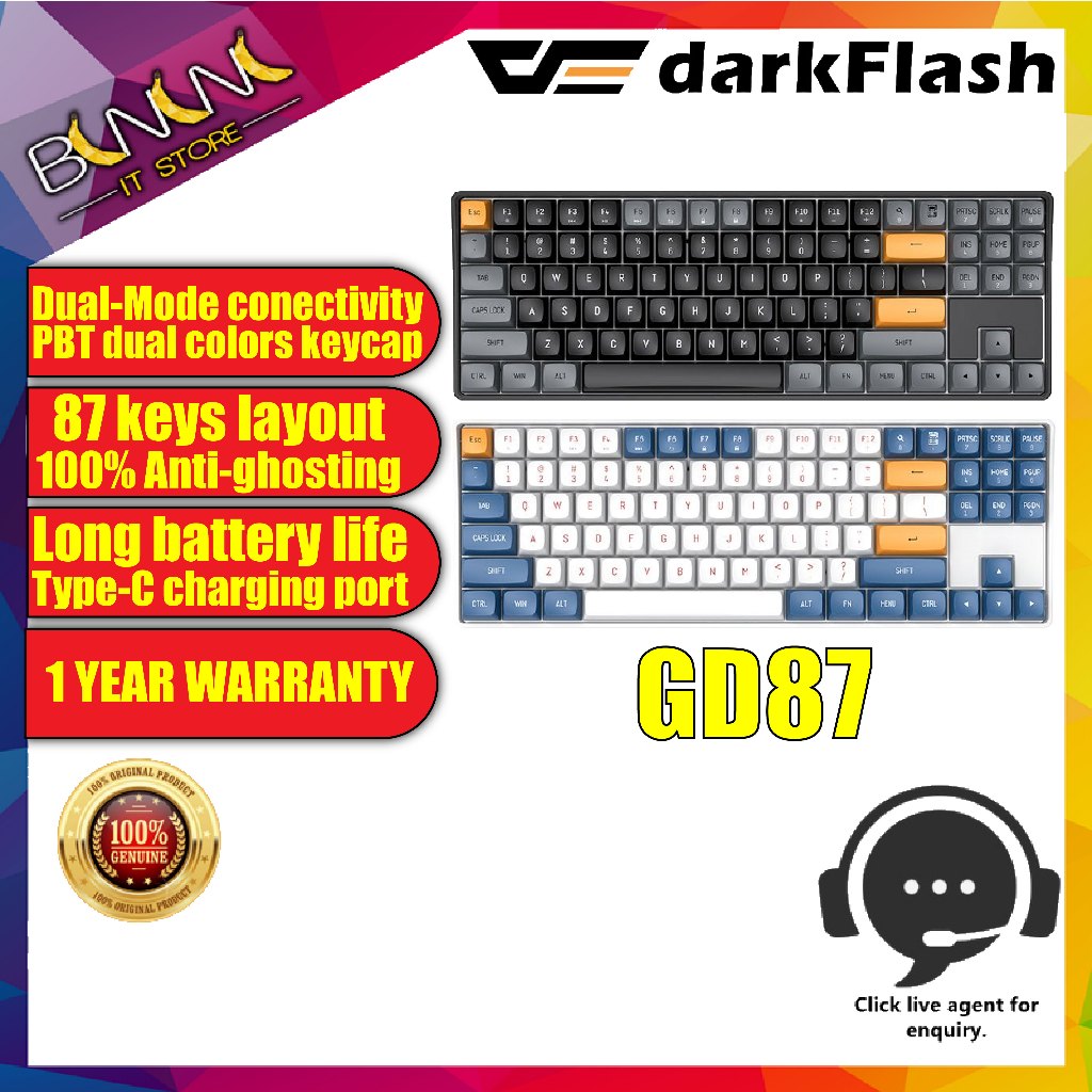 AIGO DARKFLASH GD87 Dual Mode Wireless 2.4G & USB Hot Swap Mechanical ...