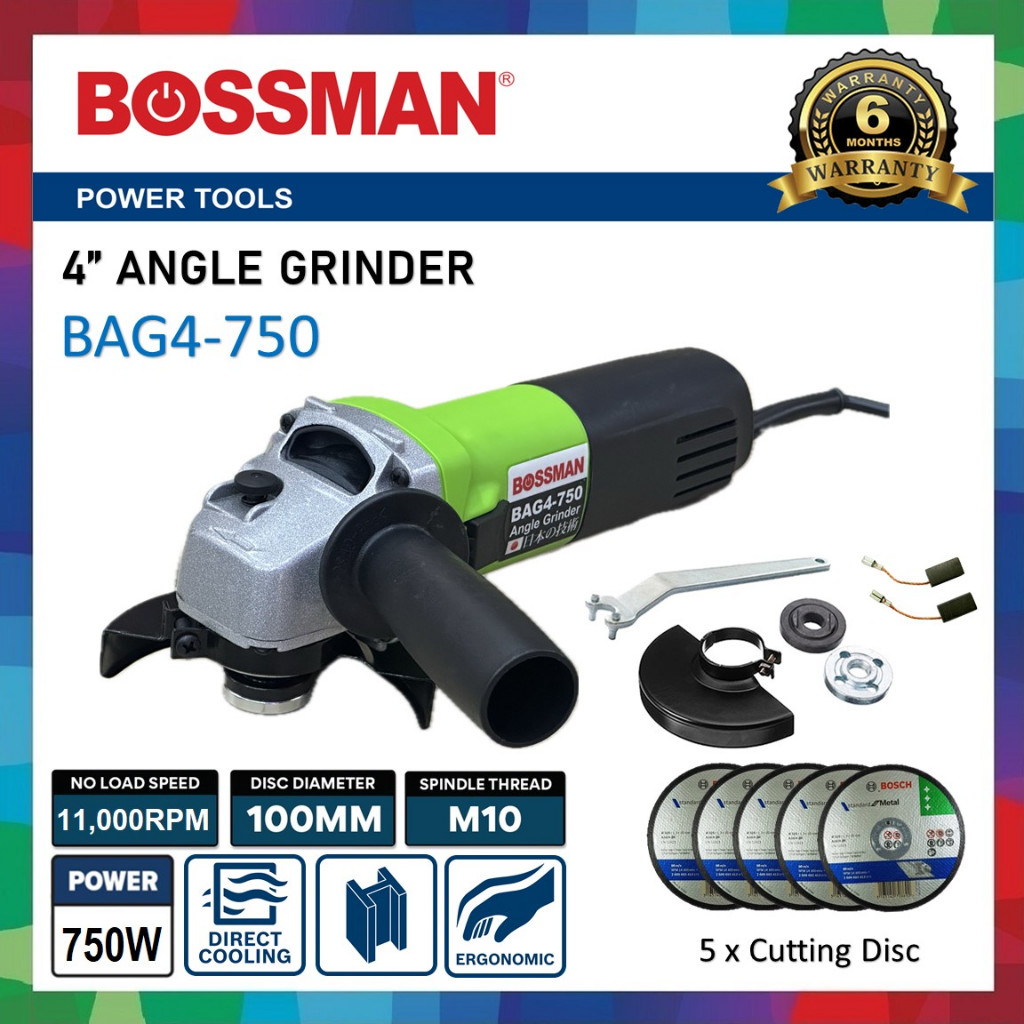 BOSSMAN 4" Angle Grinder BAG4750 BAG 4750 Mesin Grender 750W Grinder ...