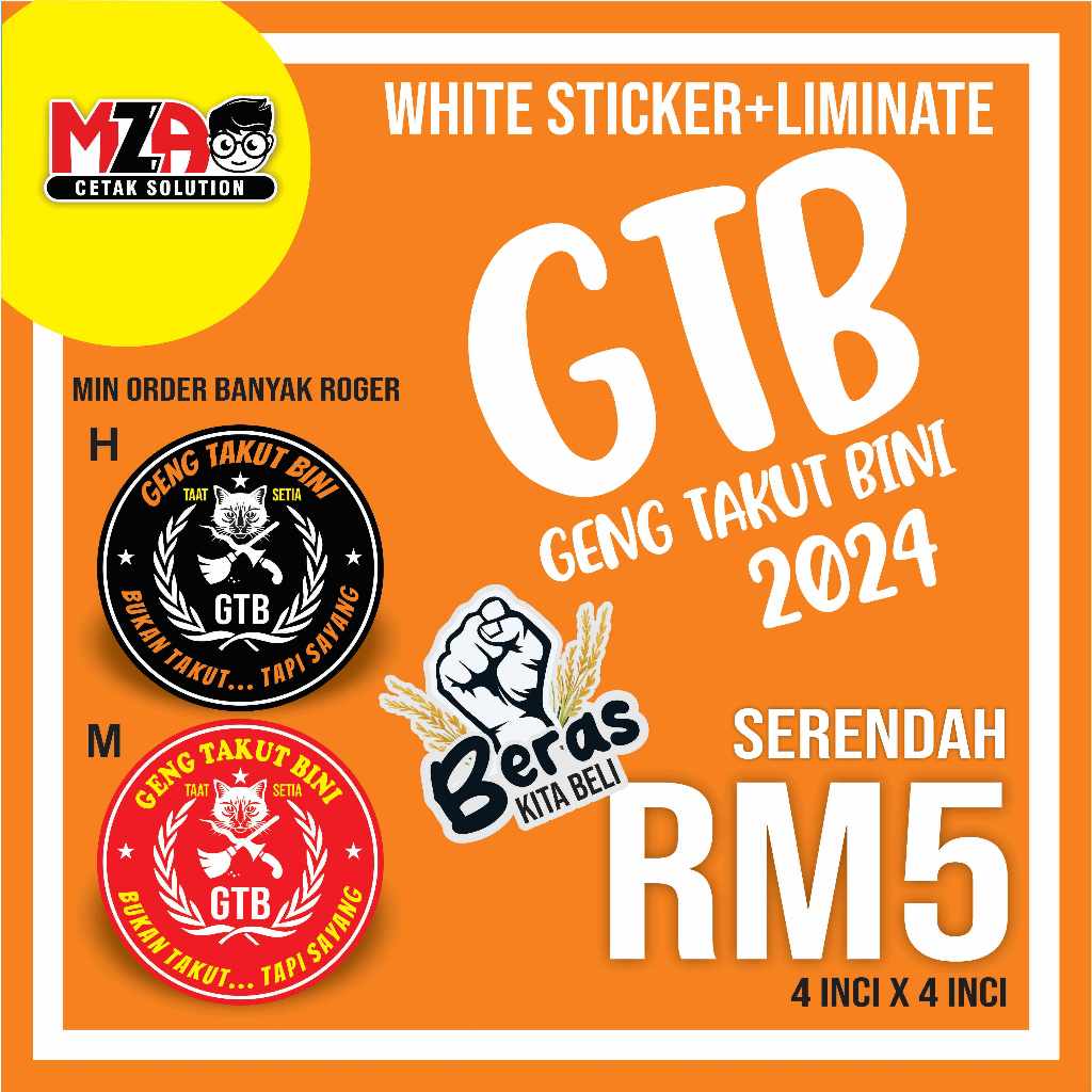 GTB | GENG TAKUT BINI 2024 | WHITE STICKER + LIMINATE | Shopee Malaysia