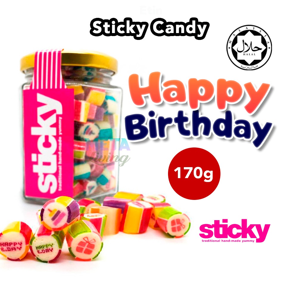 STICKY CANDY GULA-GULA VIRAL STOK SEDIA Thank You Happy Birthday Gift I ...