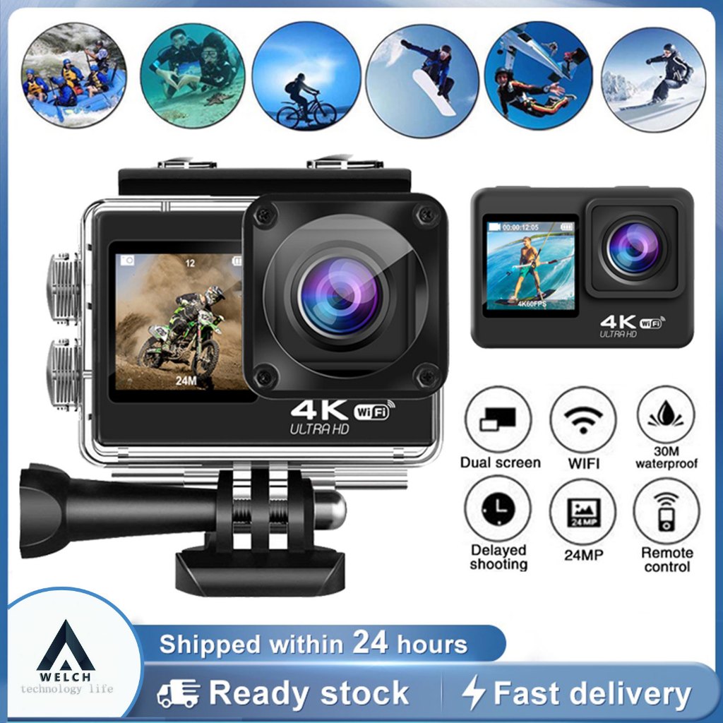 Q60AR Camera 4K HD 24MP WiFi Action Camera 170° Wide Angle Waterproof ...