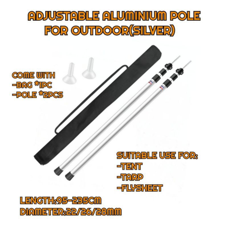 Adjustable Outdoor Aluminium Pole Set Silver Tent Tarp Flysheet Pole ...