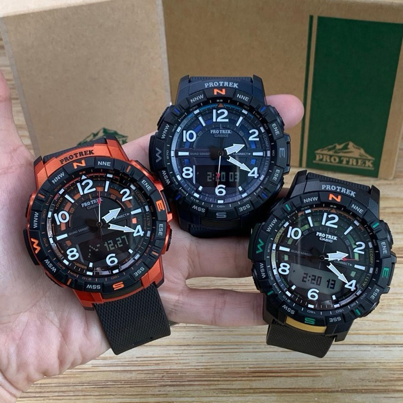 [ PROMO !! ] Pro-Trek Premium Compass PRT-B50 B70 Stainless Steel Rubber Temperature Murah Jam ...
