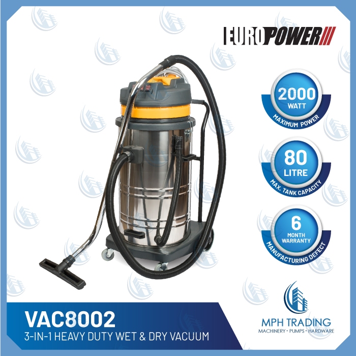 EUROPOWER VAC8002 Twin Motors Heavy Duty Industrial Wet Dry Vacuum ...
