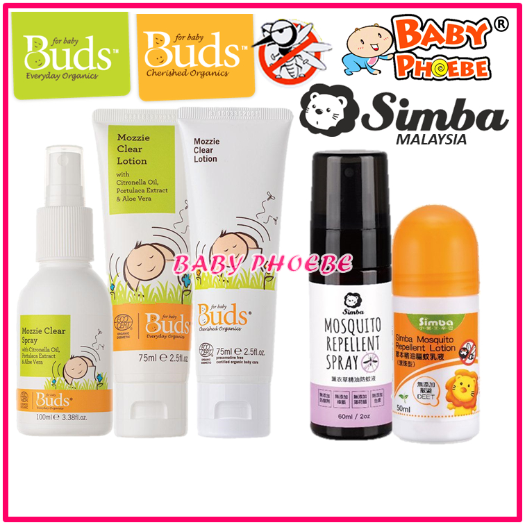 Buds Organic Baby Mozzie Clear Spray Lotion Simba Natural Mosquito Repellent Lotion with Roll-On ...