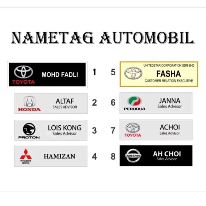 NAME TAG EPOXY PROTON/TOYOTA/HONDA/NISSAN/PERODUA/METAL | Shopee Malaysia