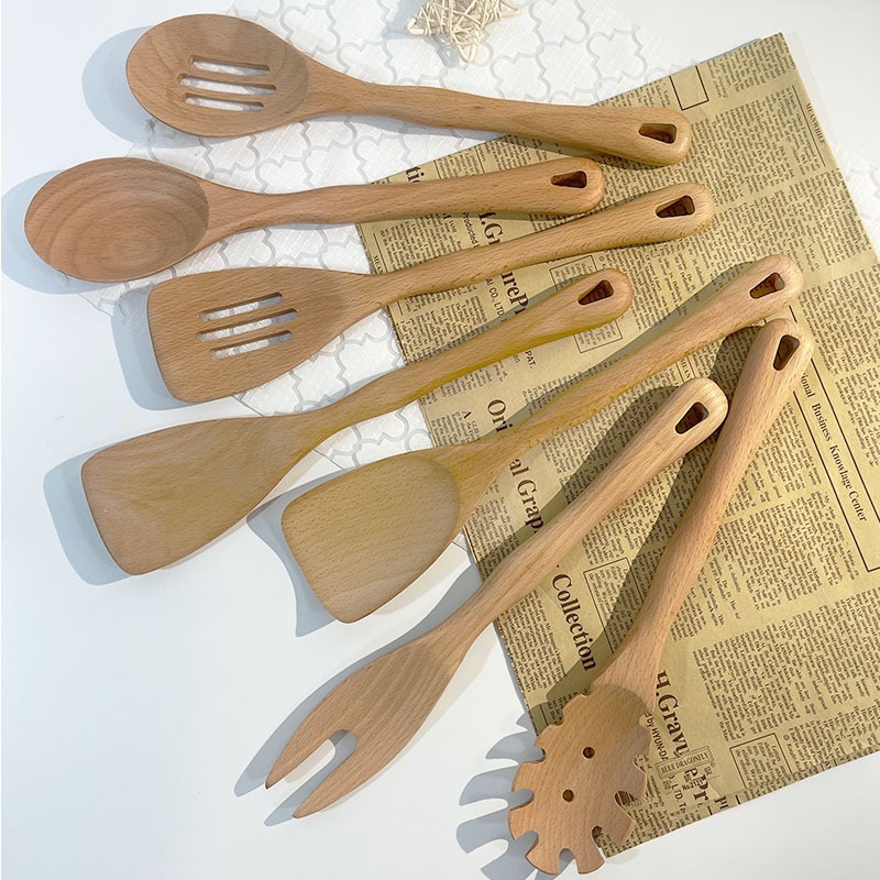 Curvy Shape Handle Beech Wood Kitchen Utensils | Shopee Malaysia