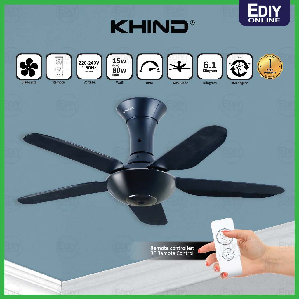 KHIND Ceiling Fan 43" Inch CF-4301R With Remote Control 3 Speed Timer ...