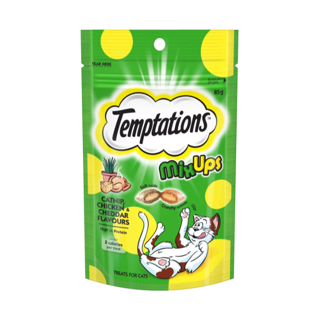 TEMPTATIONS Mix Ups Cat Snack, 75g. Cat Treats in Catnip, Chicken and ...
