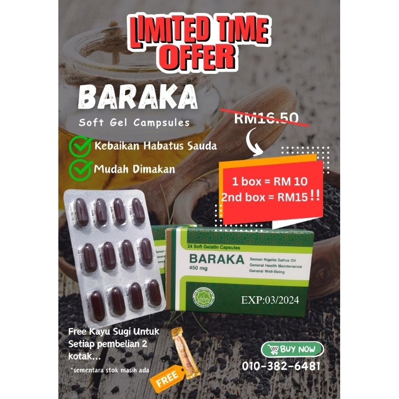 BARAKA Habbatus Sauda Capsules (EXP:3/2024) 24pcs per box | Shopee Malaysia