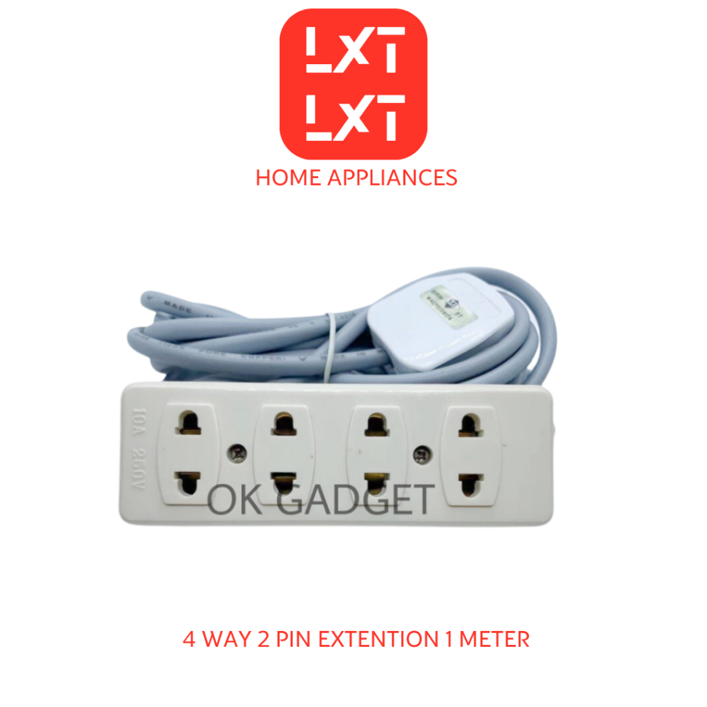 Multi 1 Meter 2 pin plug trailing switch extension socket 4 way 5 way 6 ...