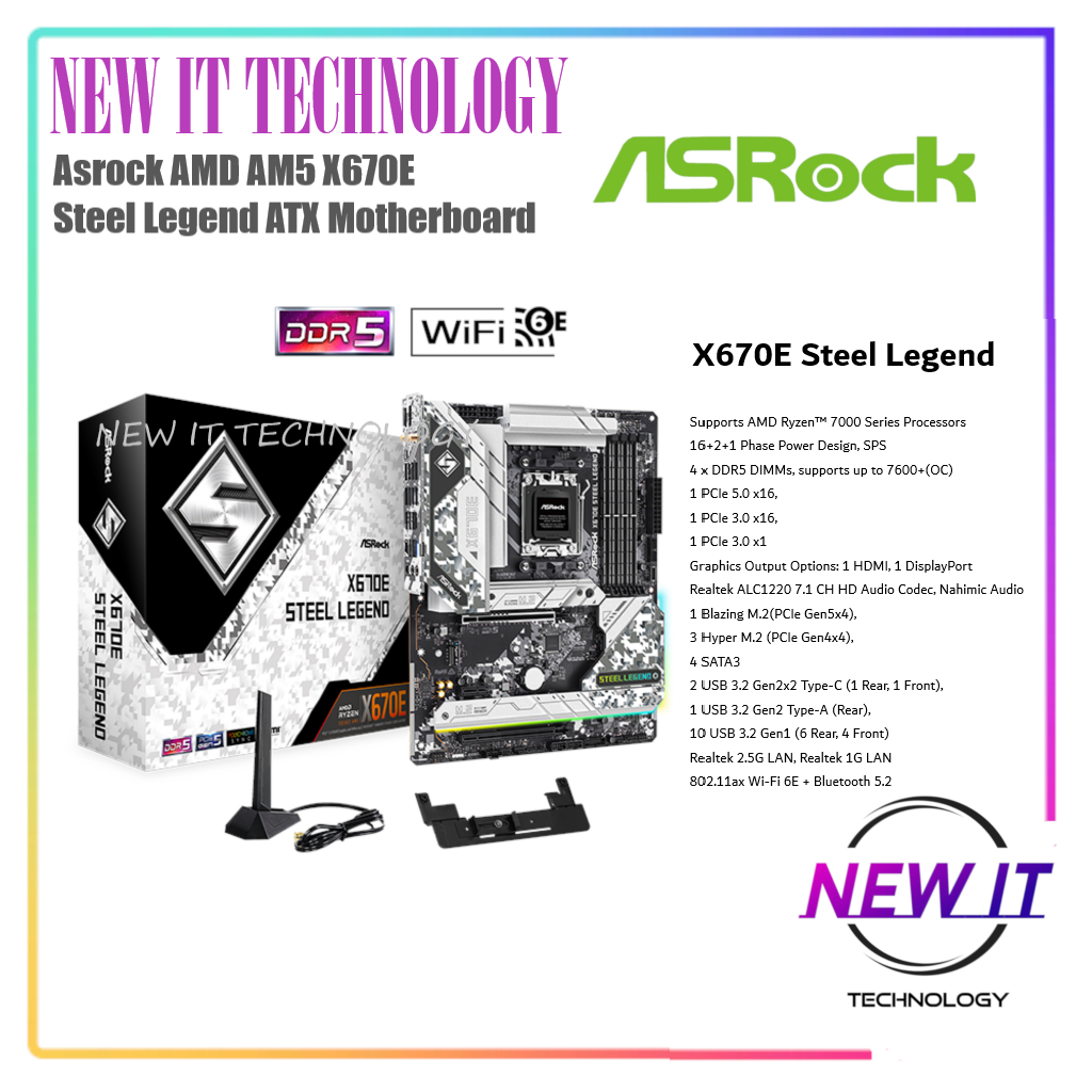 ASRock X670E STEEL LEGEND AM5 Ryzen 7000 AMD X670 SATA3 4xDDR5 slots ...
