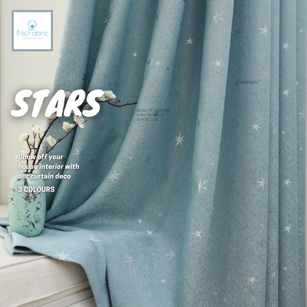Ins.fabric Blue/Pink/Grey Star Blackout Curtain/Langsir/Sunblock/Hotel ...