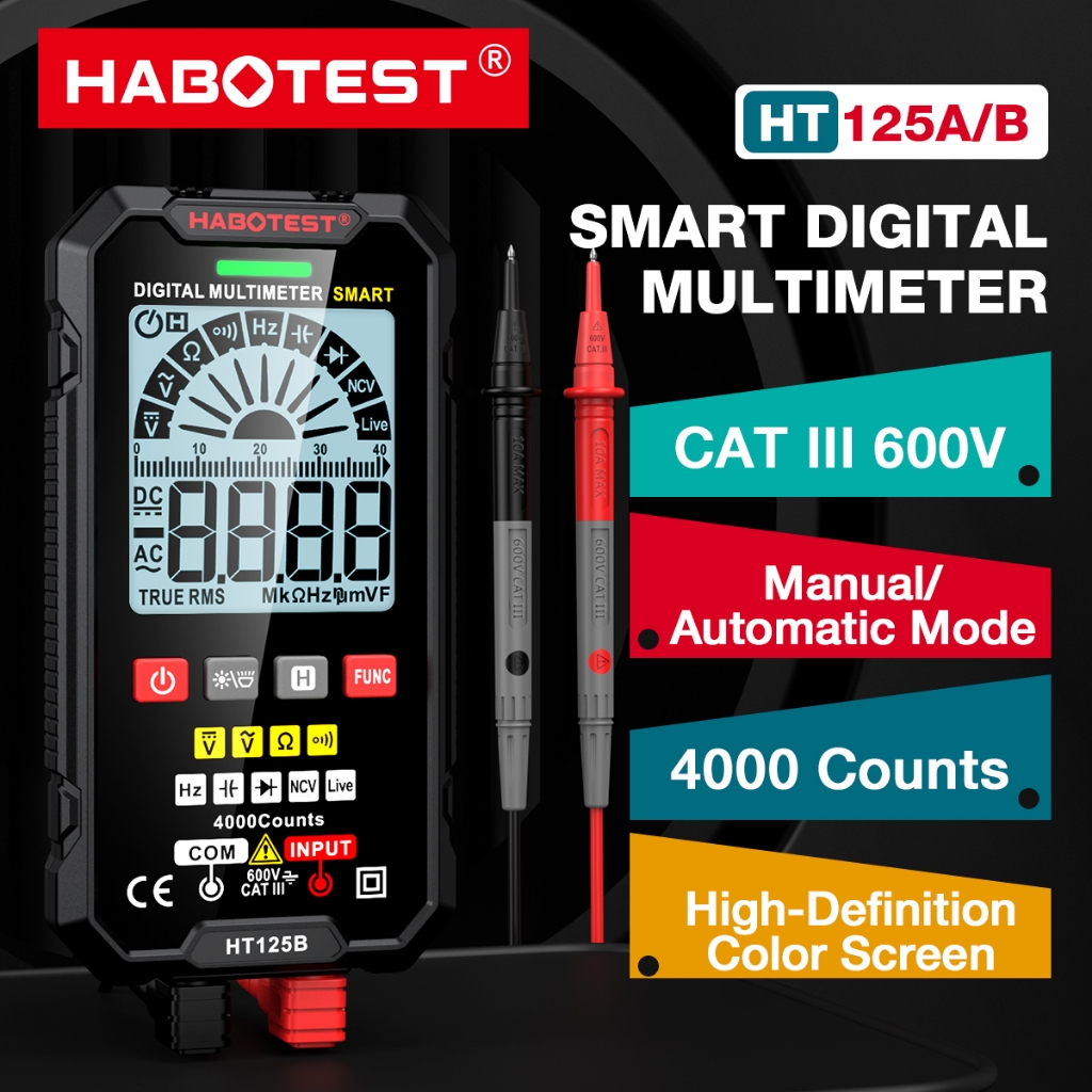 HABOTEST🔥HT125 Smart Multimeter 600V AC/DC Voltage Detector 4000 Counts ...