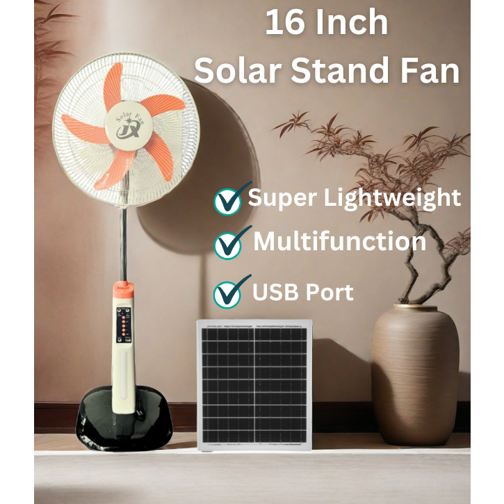 🔥SALES🔥 16 Inch Solar Stand Fan with LED Light, Remote Control, Indoor ...