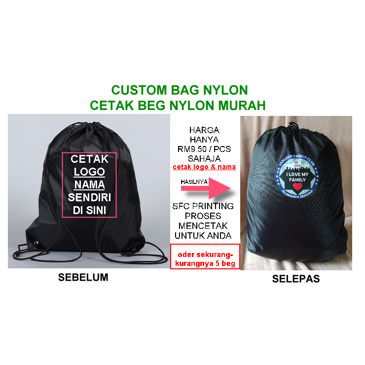 Customize Name, logo and design | String Bag Nylon Black | Waterproof ...