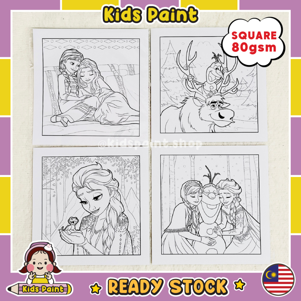 [KidsPaint] Disney Elsa Frozen 16 Sheets Kids Coloring Paper (Square ...