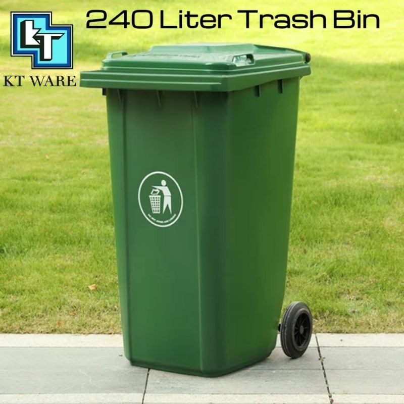 KT WARE 240L Trash Wheel Bin Big Green Dustbin Green Plastic Dustbin ...
