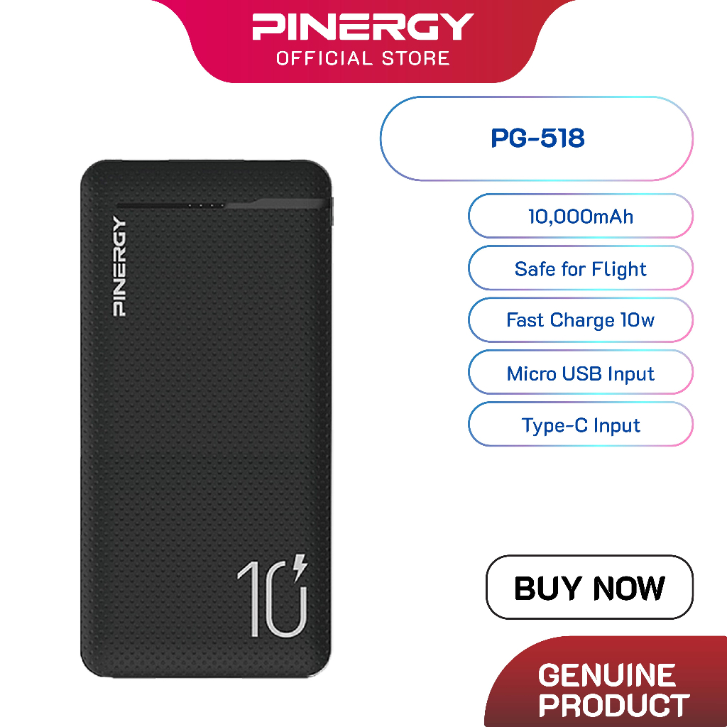 PINERGY Dual USB Output Power Bank Fast Charge (10000mAh) PG-518 ...