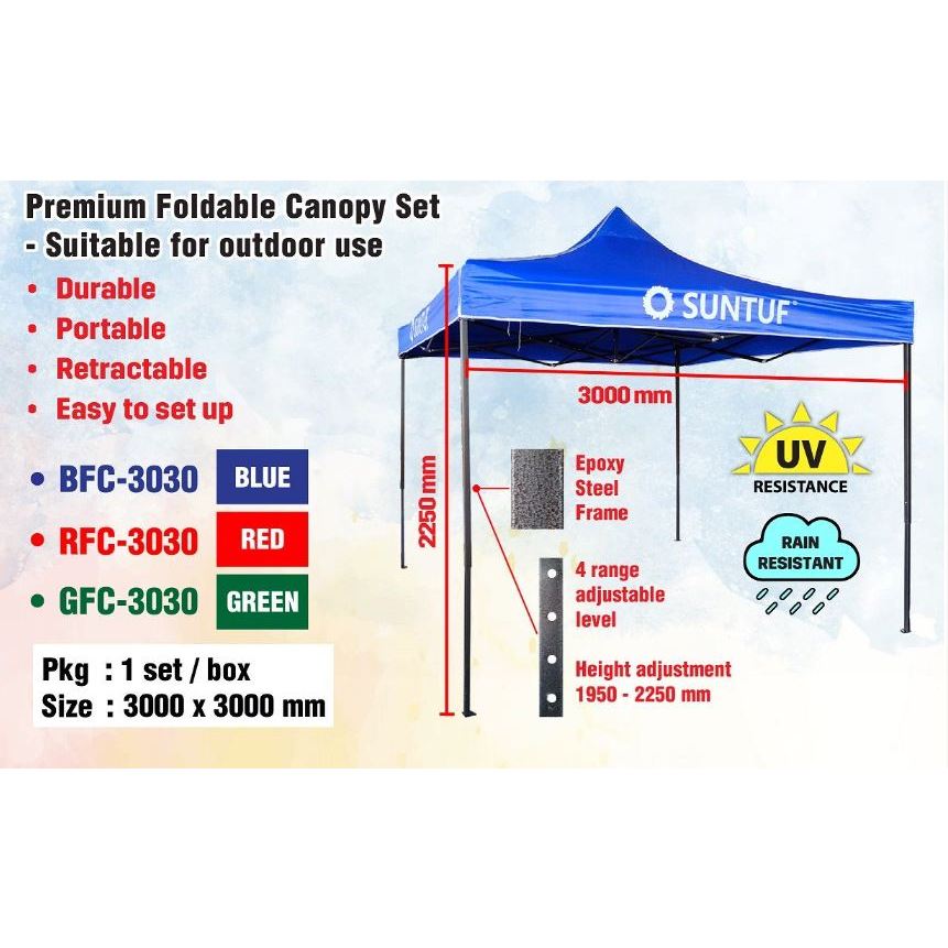 SUNTUF 3mx3m Full Set Folding Canopy Folding Camping Camp Tent Kanopi ...