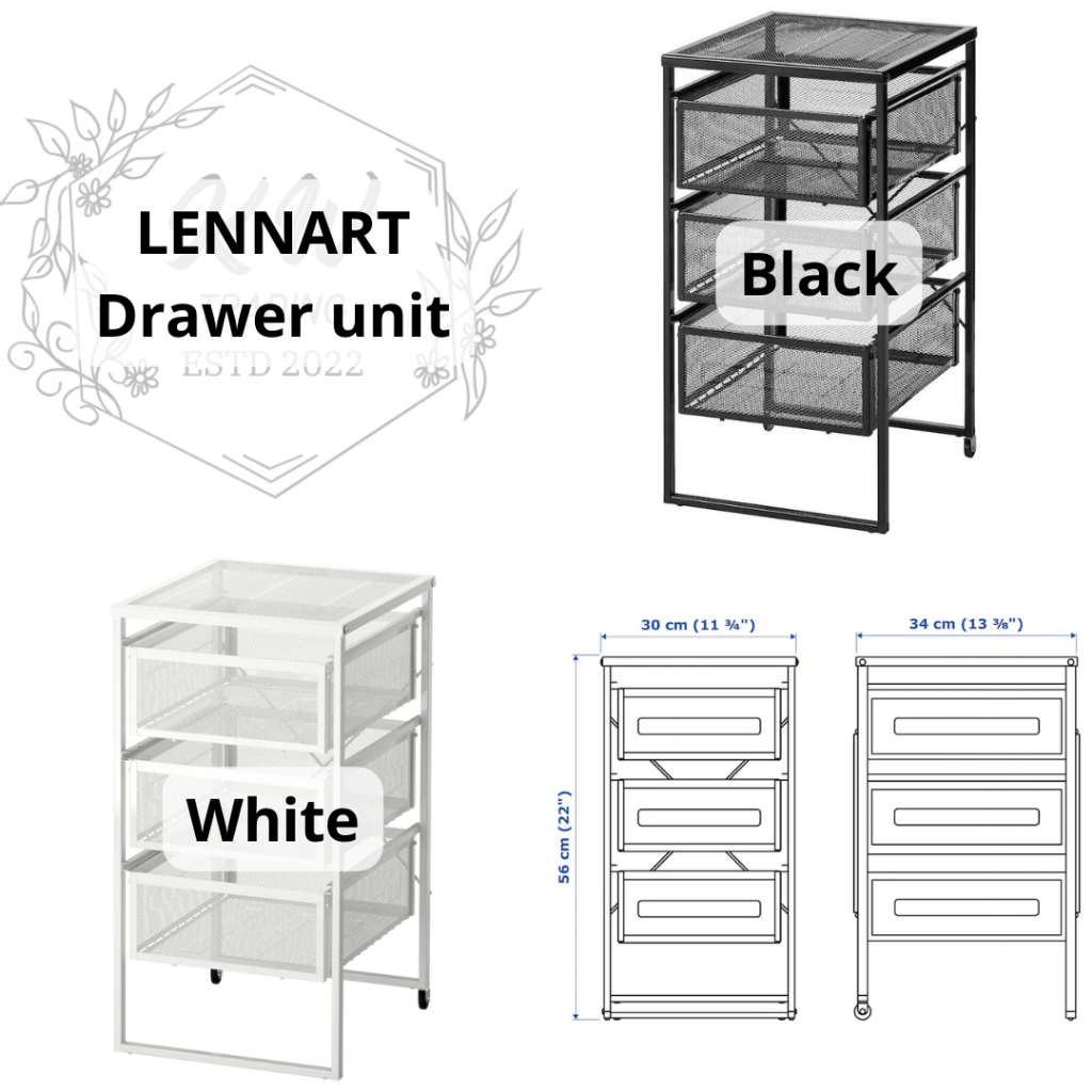 IKEA LENNART Drawer unit | Black / White | 30x34x56 cm | Shopee Malaysia