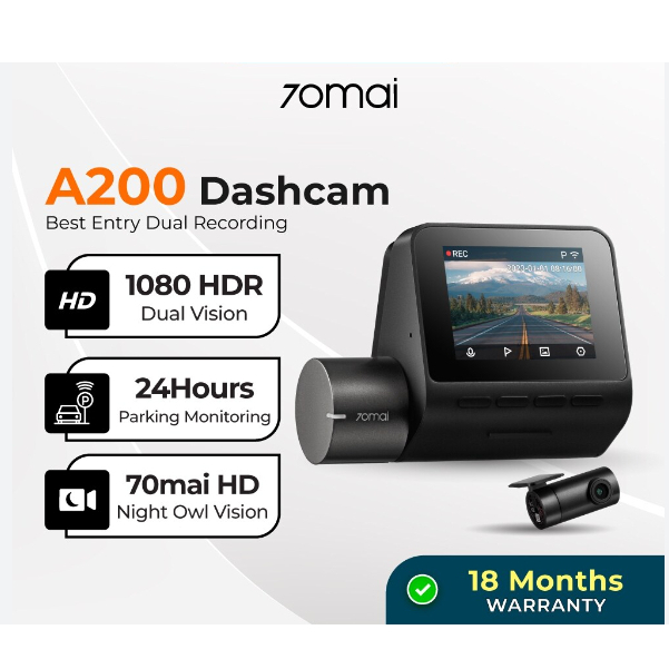 70mai A200 Dashcam Dual Channel 1080P Full HD+ HDR Night Vision | 24H ...